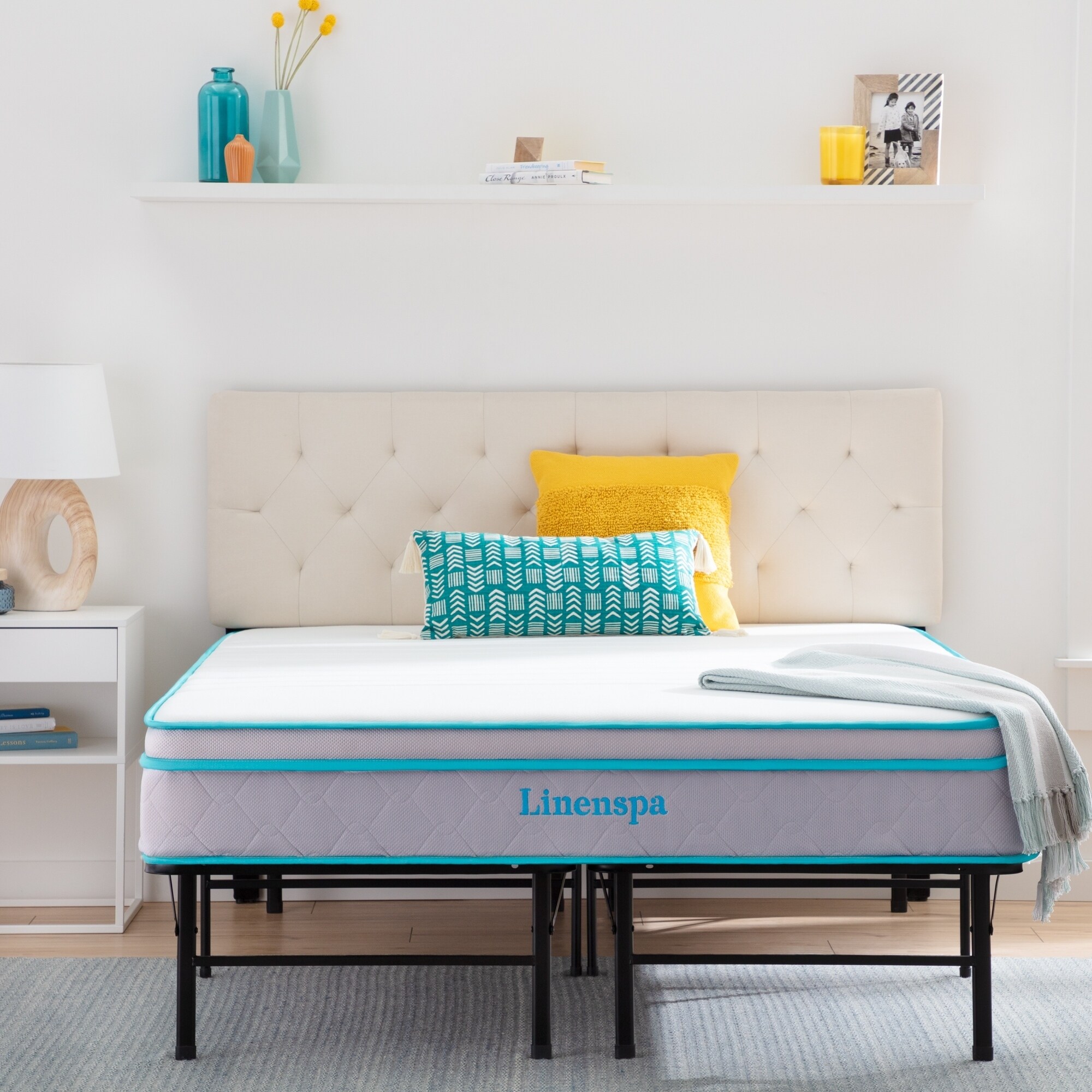 Linenspa Essentials 10 Inch Memory Foam Hybrid Mattress with Folding Platform Frame