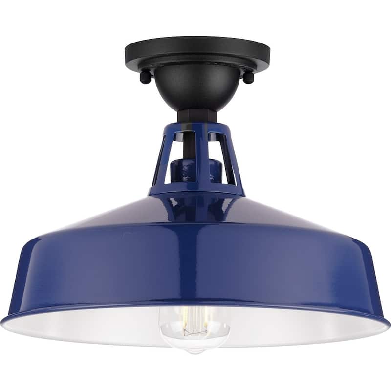 Cedar Springs 1-Light Navy Farmhouse Outdoor Semi-Flush Mount Light ...