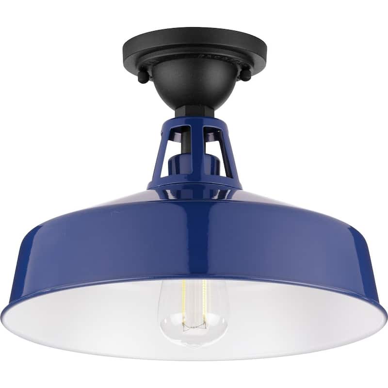 Cedar Springs 1-Light Navy Farmhouse Outdoor Semi-Flush Mount Light ...