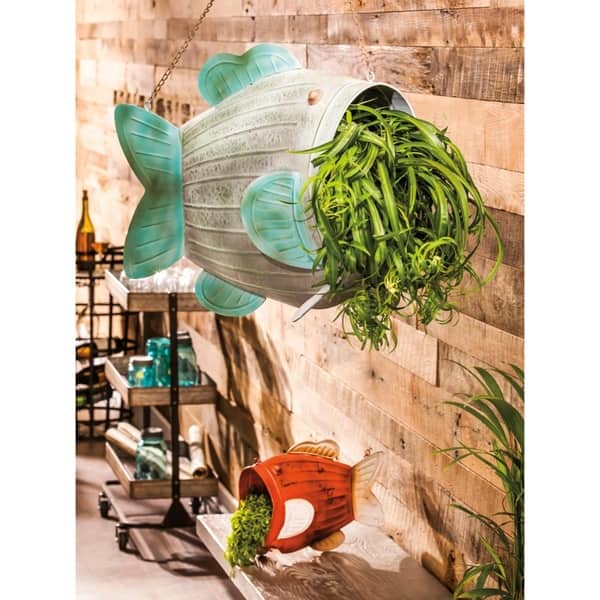 18 in. Metal Fish Hanging Basket Planters (Set of 2) - On Sale - Bed ...
