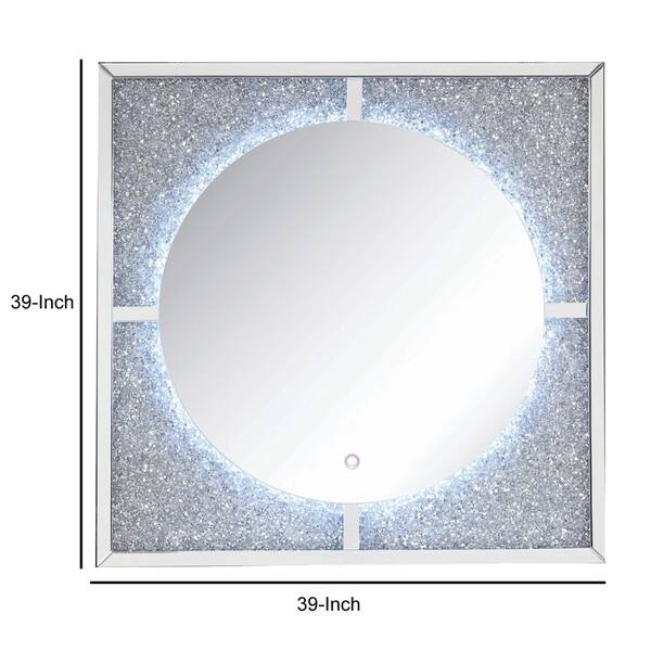 Wooden Accent Wall Decor with Faux Stone Inlay and LED Bulb, Silver ...