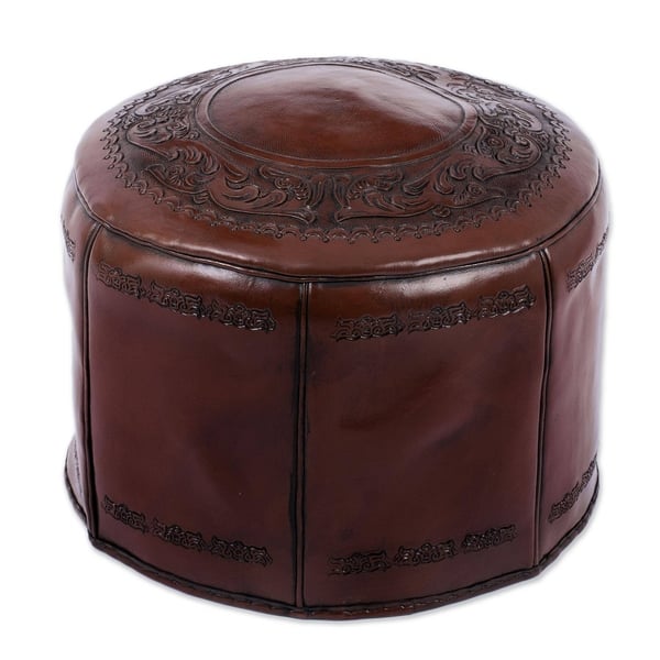 Handmade Spanish Elegance Tooled Leather Ottoman Pouf (Peru) - Bed Bath ...