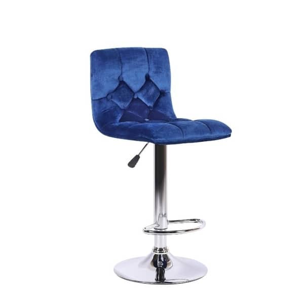 Upholstered stool in blue colour and Adjustable height, Stainless steel ...