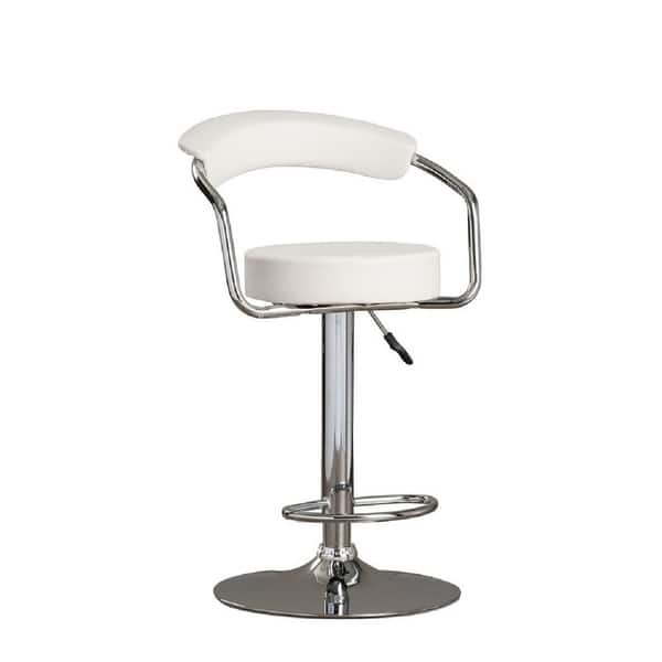 White colour Stool with adjustable height and upholstered, Stainless ...