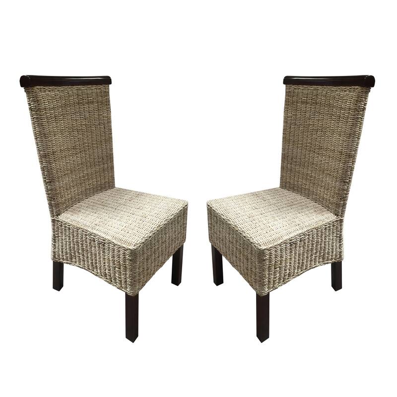 Abaca & Wood Dining Chair-(2pc Set) - N/A - Overstock - 30689895