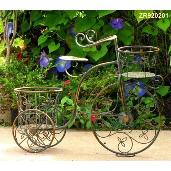 Vintage Style Tricycle Planter with 2 Flower Baskets in Bronze (As Is ...