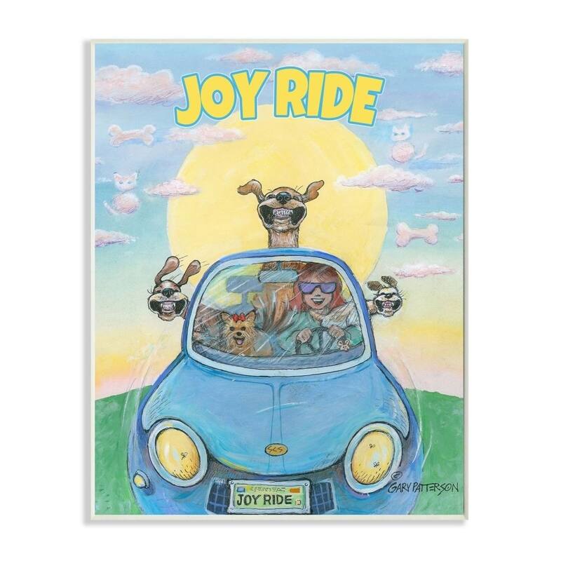 Stupell Joy Ride Funny Cartoon Pet Dog Design Wood Wall Art - Overstock ...