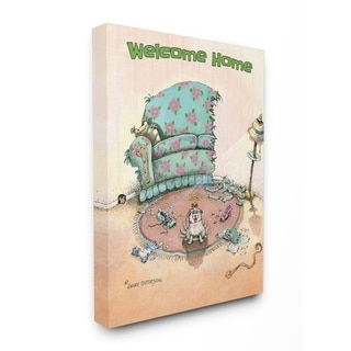 Stupell Welcome Home Funny Cartoon Pet Dog Design Canvas Wall Art - Bed ...