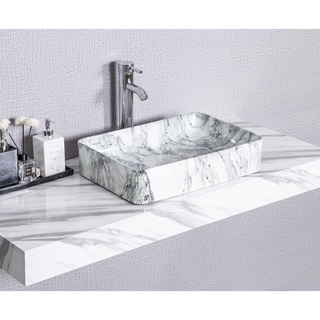 CB HOME Modern Marble Pattern Ceramic Basin Rectangle Vessel Sink - Bed ...