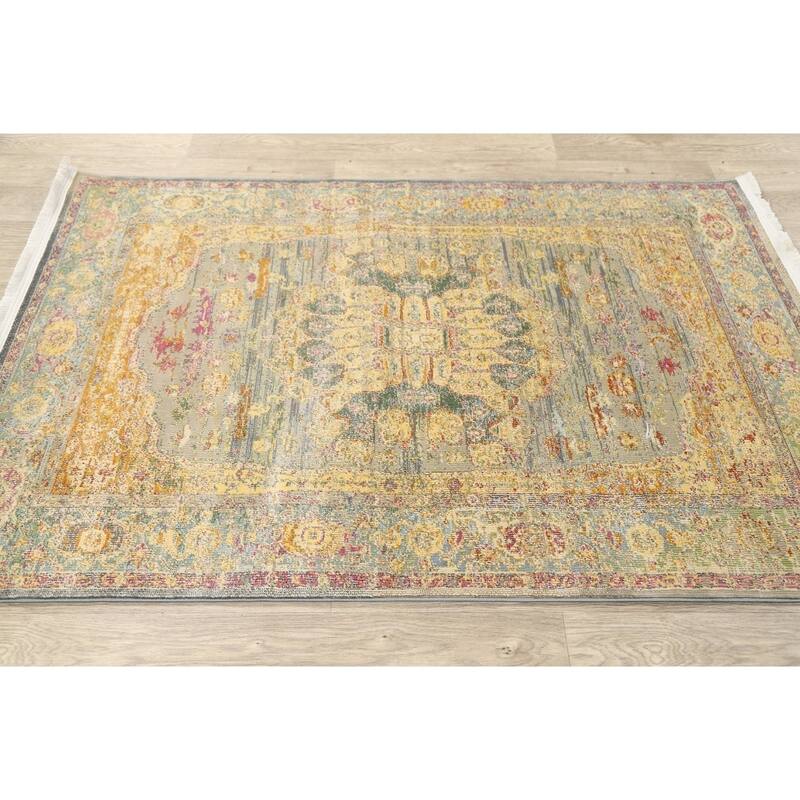 Vintage Style Traditional Floral Distressed Heat-Set Oriental Area Rug ...