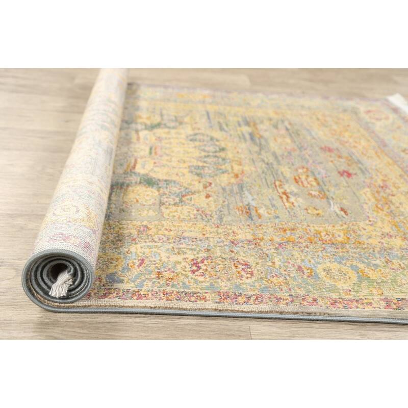 Vintage Style Traditional Floral Distressed Heat-Set Oriental Area Rug ...