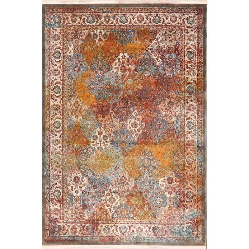 Garden Design Vintage Style Floral Distressed Heat-Set Area Rugs - On ...