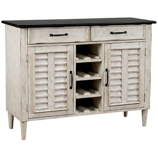 Rustic Solid Wood Server with Louvered Side Door Cabinets, White and ...
