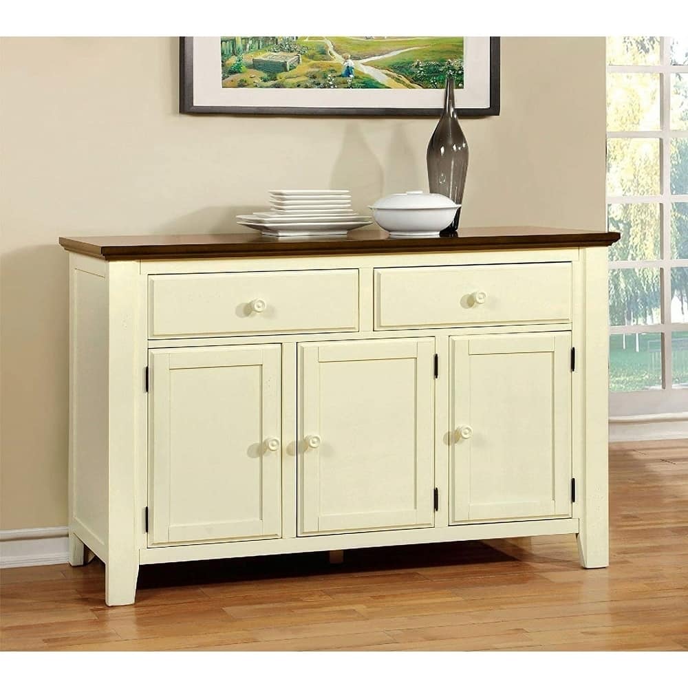 Dining Room Server,Vintage White and Dark Oak - Overstock - 30722045
