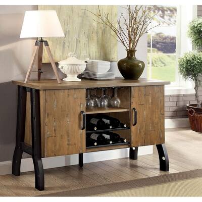 Server, Rustic Oak and Black - Overstock - 30722055