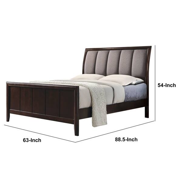Transitional Queen Bed with Vertical Split Headboard, Brown and Gray ...