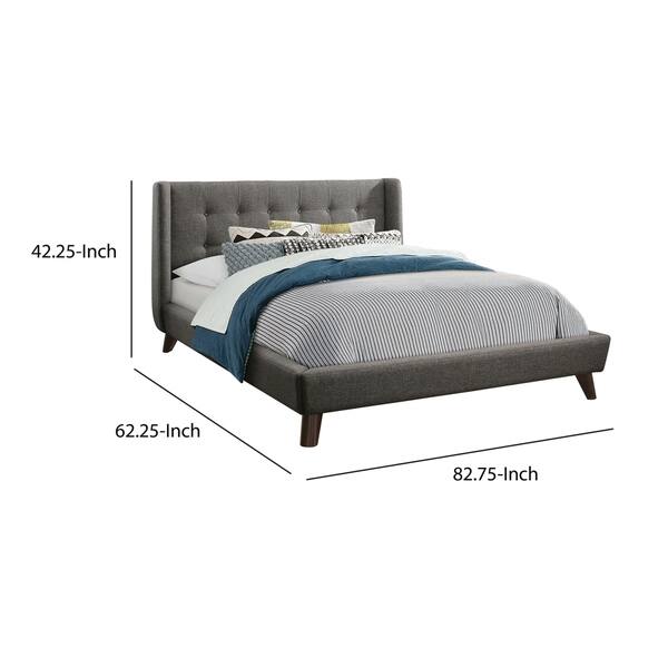 Fabric Upholstered Full Size Bed with Wingback Tufted Headboard, Gray ...