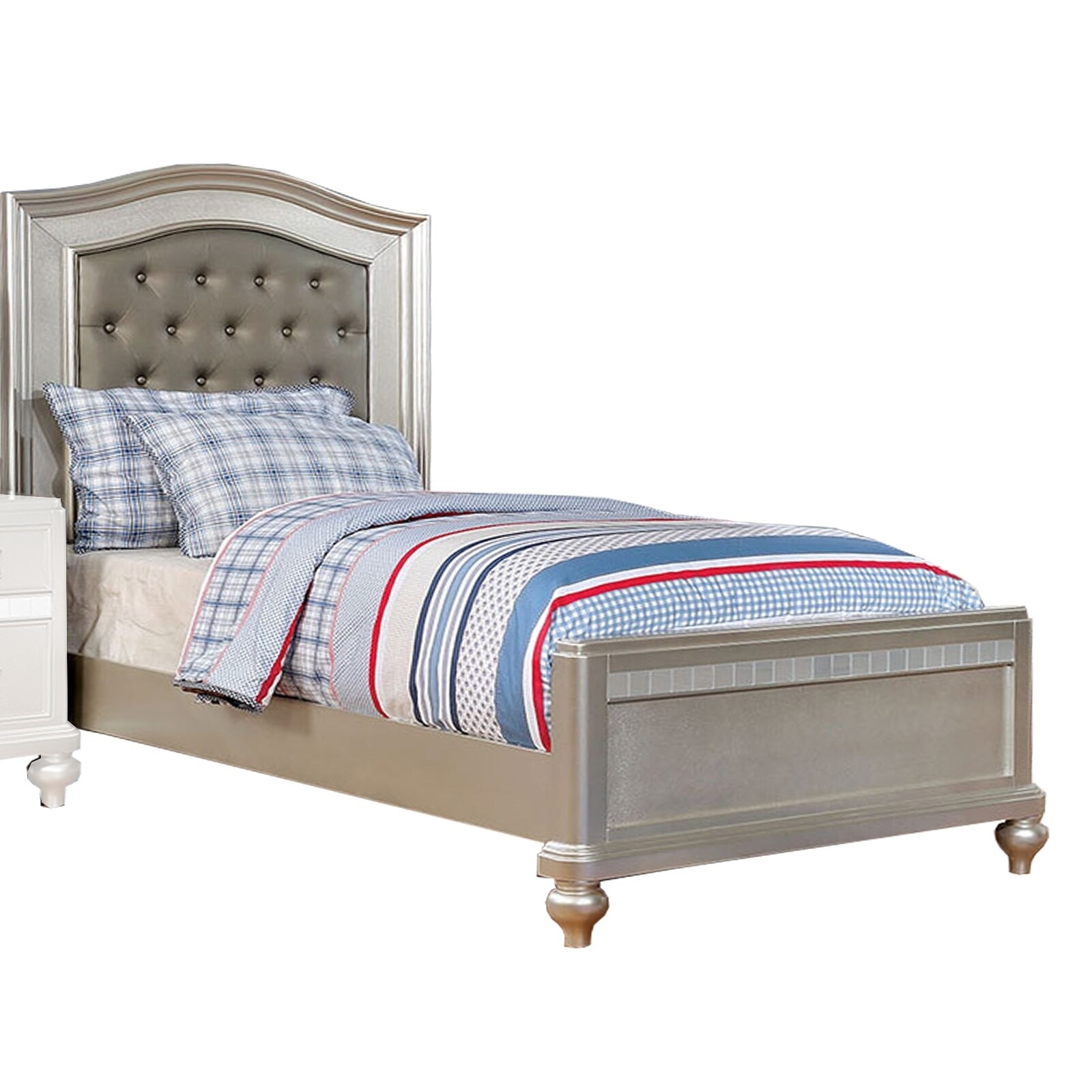 Crystal Button Tufted Twin Bed with Camelback Headboard Design Silver Bed Bath Beyond 30746902