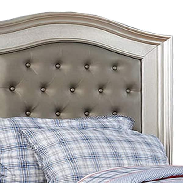 Crystal Button Tufted Twin Bed with Camelback Headboard Design, Silver ...