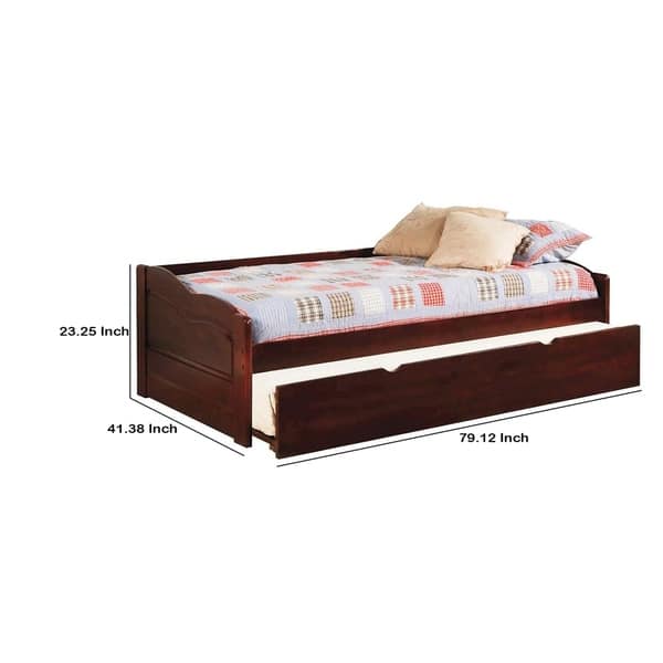 Transitional Wooden Trundle Bed with Bottom Pull Out Bedding, Brown ...