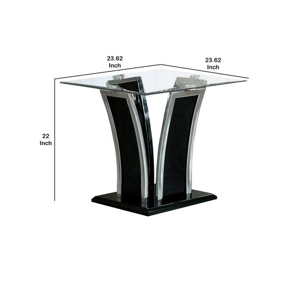 Chrome Trim Flared Base End Table with Glass Top, Black and Silver ...