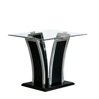 Chrome Trim Flared Base End Table with Glass Top, Black and Silver ...