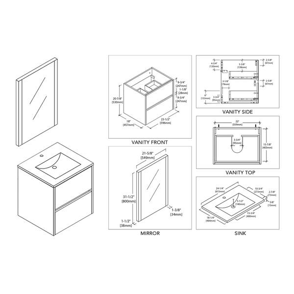 Blossom Valencia 24" All-Wood Bathroom Vanity with Soft-Close Storage ...