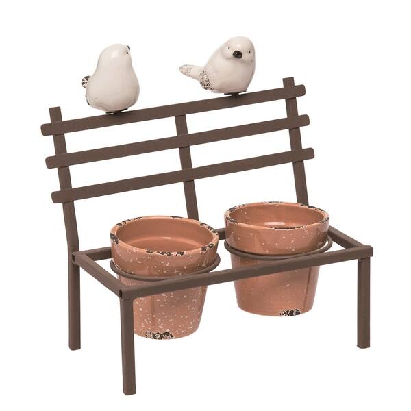 Transpac Metal 8 in. Brown Spring Bird Bench with Planters Set of 3 ...