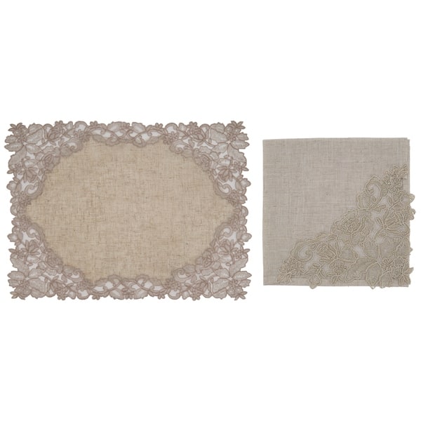 Table Napkin & Placemat Set With Lace and Embroidered Design - ( 1 ...