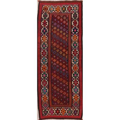 Geometric Red Kilim Shiraz Persian Runner Rug Hand-Woven Foyer Carpet ...