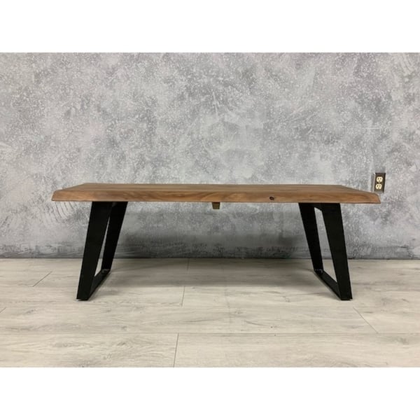 Handmade 50" Acacia Live Edge Black Legs Bench (India) - 50" x 16" x 18 ...