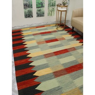 Hand-Woven Winchester Kilim Abzari Green/Rust Rug - 7'1" x 9'8" - Bed ...