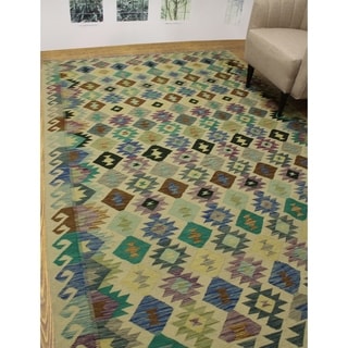 Hand-Woven Winchester Kilim Hasib Beige/Purple Rug - 6'7" x 9'8" - Bed ...