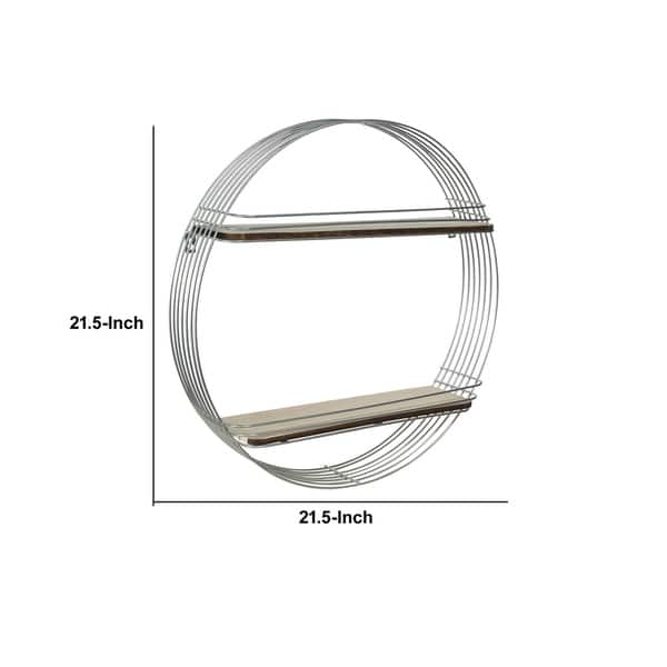 Metal Round Wall Shelf with 2 Tier Wooden Surface, Brown and Silver ...
