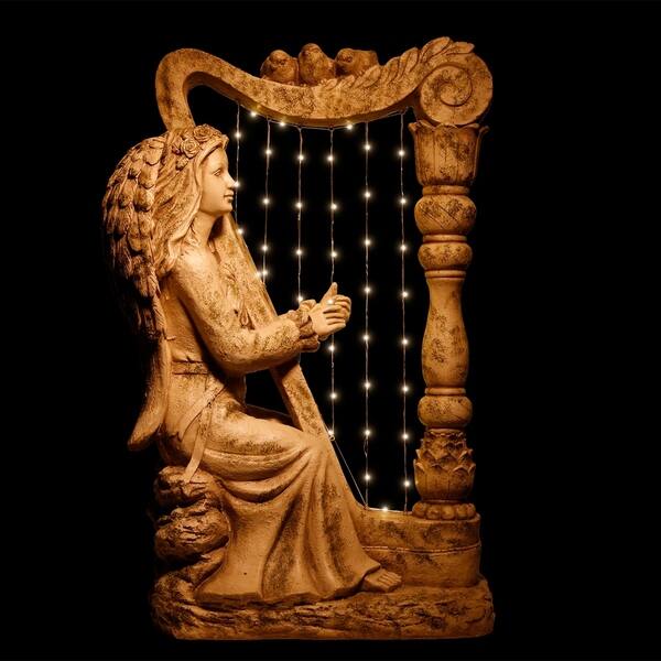 Alpine Corporation Solar Old World Angel Harpist Statue with LED Lights ...