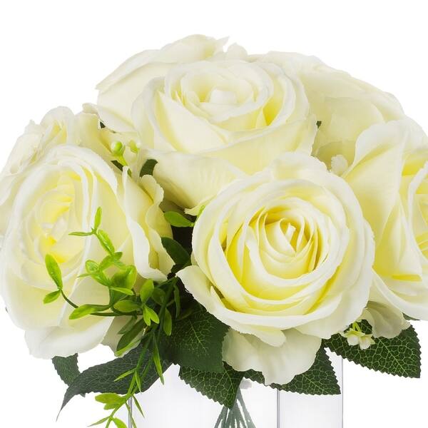 Enova Home Cream Artificial Silk Roses Silk Flowers Arrangement in ...