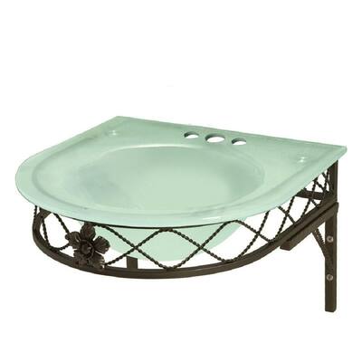 Wrought Iron Tempered Glass Wall Mount Lavatory with Faucet Hole ...