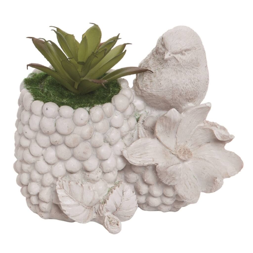 Transpac Resin 4 in. White Spring Bird Faux Succlent Planter ...