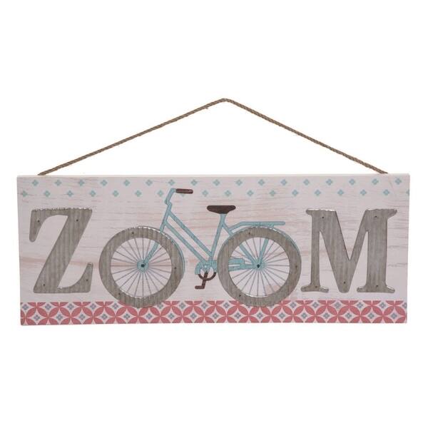 Transpac Wood 20 in. White Spring ZOOM Bike Wall Sign - Bed Bath ...