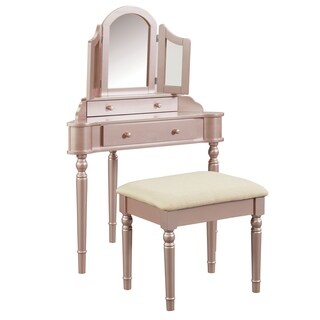 Transitional Style Wooden Vanity Set with Padded Stool, Rose Gold - Bed ...