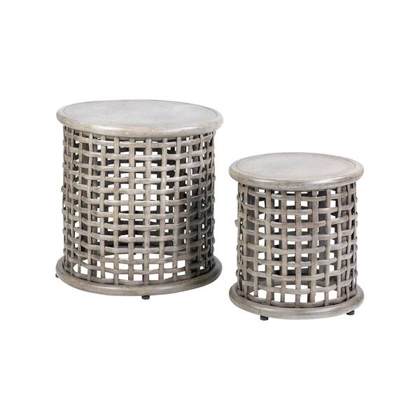 Grey Wash Rattan Open Weave Nesting Tables - Set Of 2 by East at Main ...