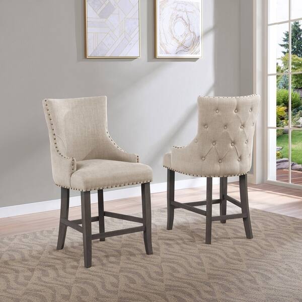 Best Quality Furniture Linen Fabric Counter Height Chairs with Nailhead Trim and Tufted Backside ...
