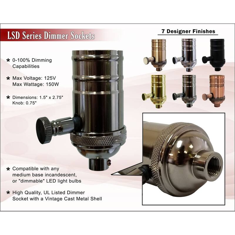 Royal Designs Dimmer Lamp Socket with Shell and Turn Knob, E26 Medium ...