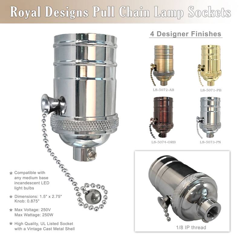 Royal Designs Off/On Pull Chain Lamp Socket with a Solid Metal Cast ...