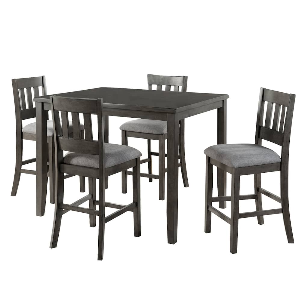 5 Piece Pub Set with Fabric Padded Seat and Slatted Back, Gray ...