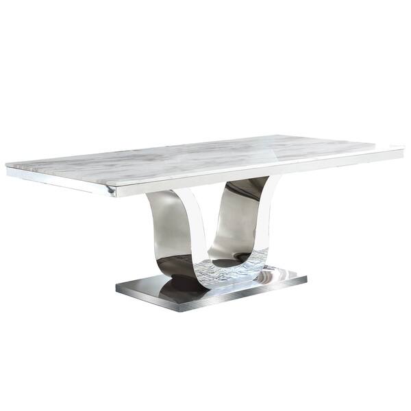 Best Quality Furniture White Marble Table Stainless Steel Base - 78 ...