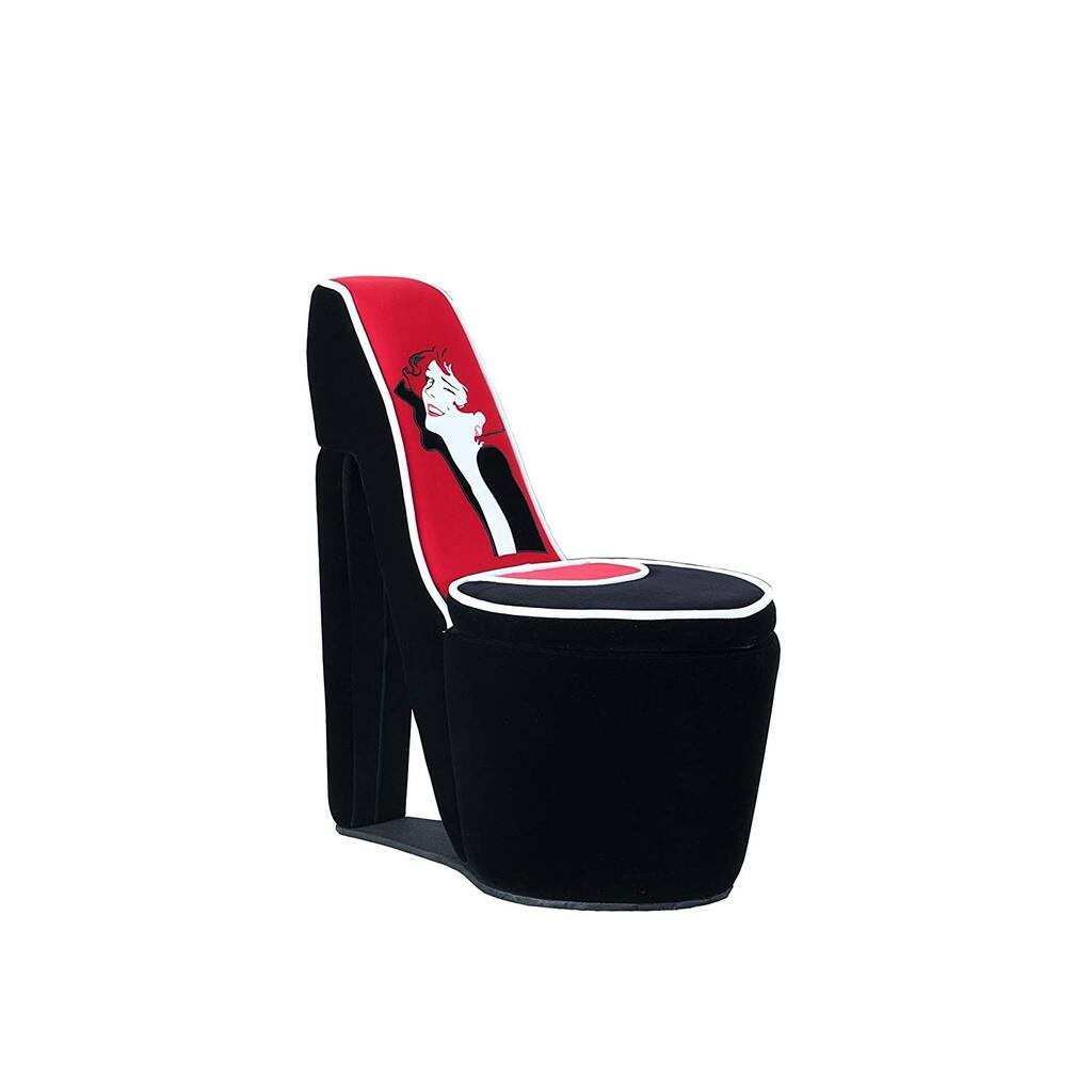 High Heel Shaped Printed Wooden Chair with Storage, Red and Black ...