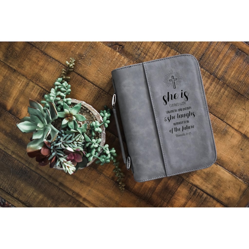 She Is Clothed With Strength and Dignity Bible Cover - Overstock - 30886017