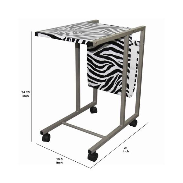 Fabric and Metal Laptop Cart with Animal Print, White and Black - Bed ...