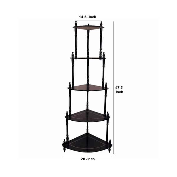 5 Tier Wooden Corner Stand with Turned Legs, Cherry Brown - Bed Bath ...